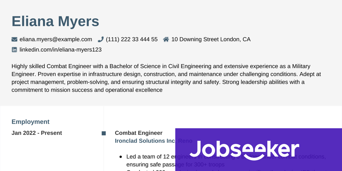 Combat Engineer Resume Writing Guide & Tips | Jobseeker