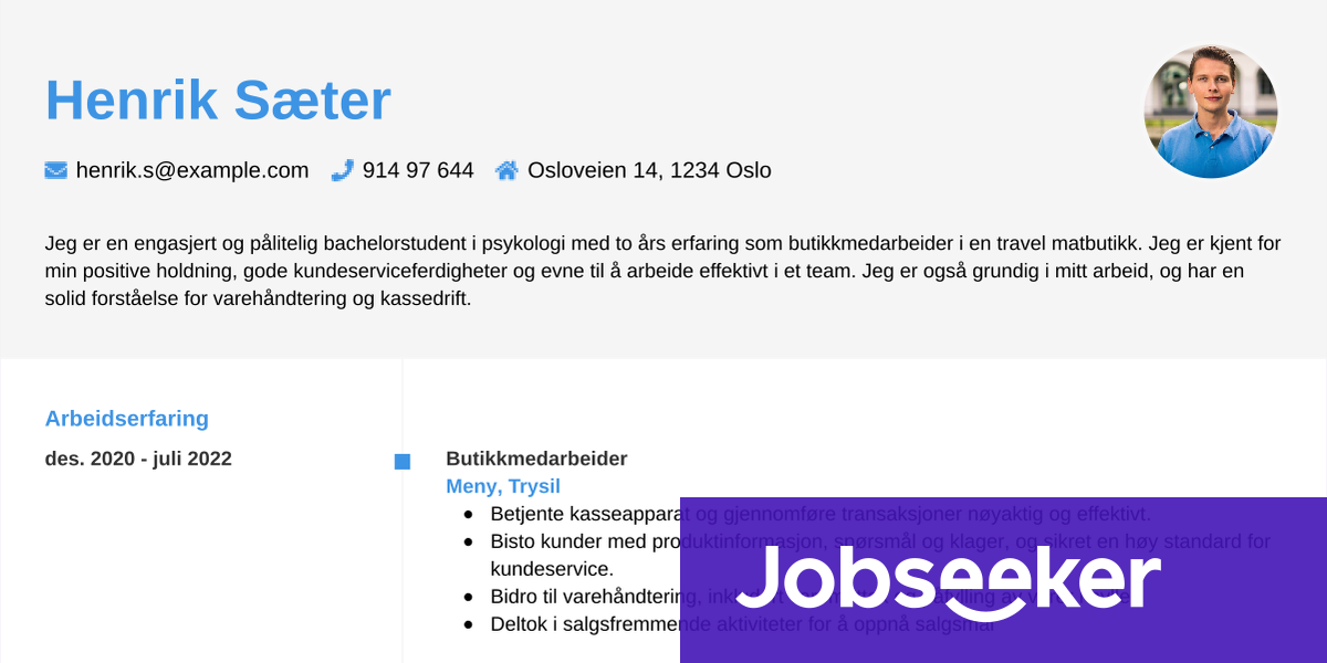 Butikkmedarbeider CV Eksempel | Jobseeker