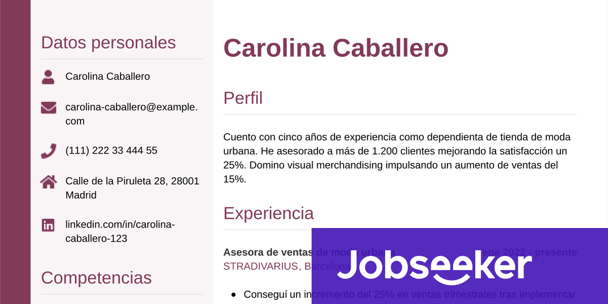 Currículum para Pull and Bear ejemplo y consejos | Jobseeker