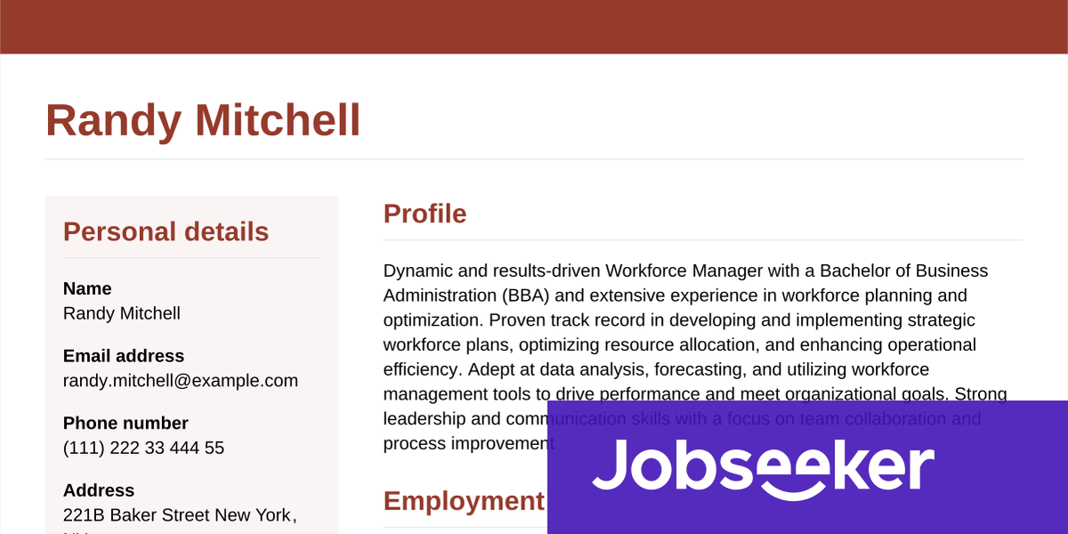 Workforce Management Resume Example | Jobseeker