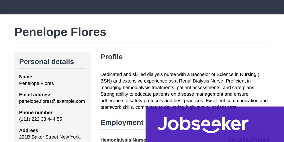 Dialysis Nurse Resume Example | Jobseeker
