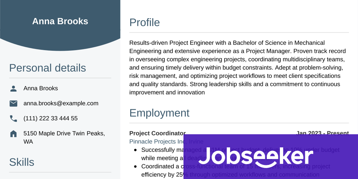 Project Engineer Resume Example & Writing Guide | Jobseeker