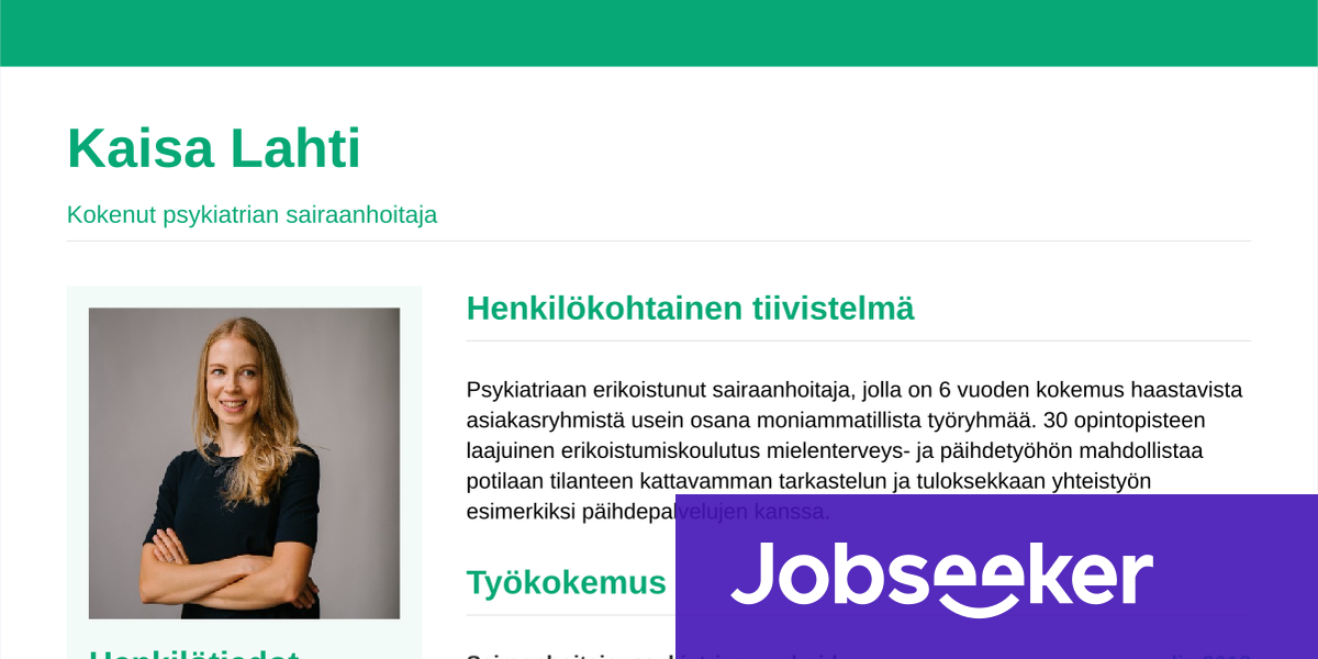 Esimerkki-CV sairaanhoitaja | Jobseeker