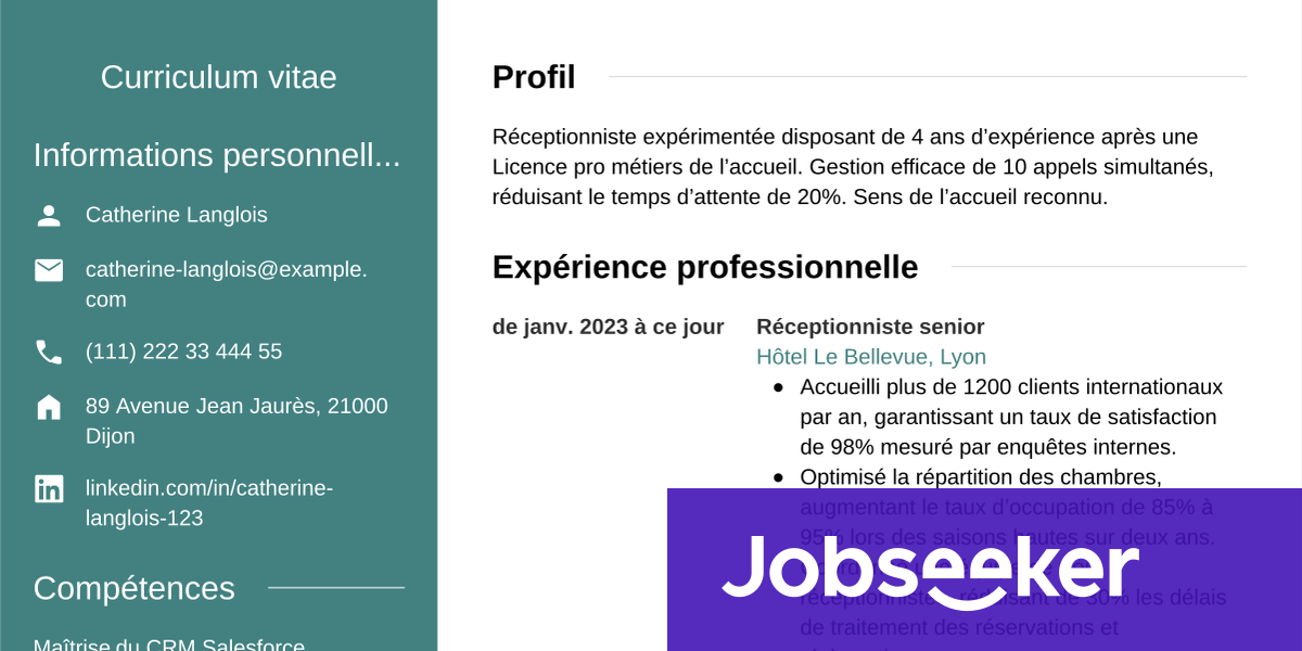CV de réceptionniste : exemple et conseils | Jobseeker