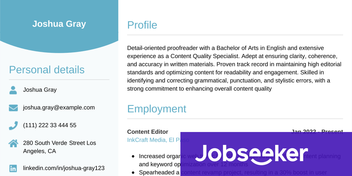 Proofreader Resume Example | Jobseeker