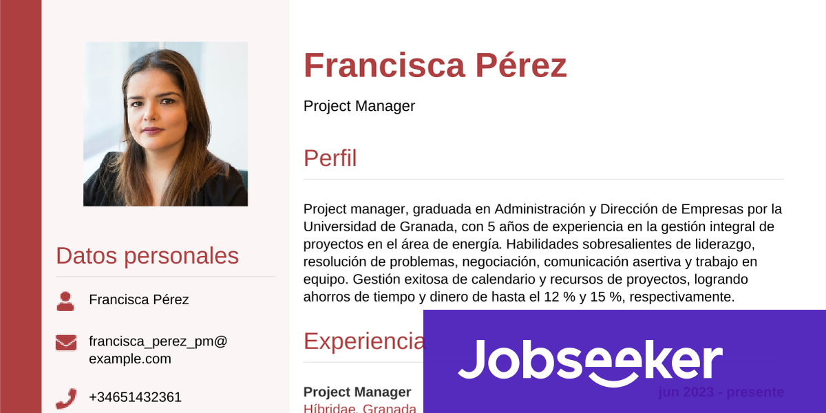 Ejemplo de currículum para project manager | Jobseeker