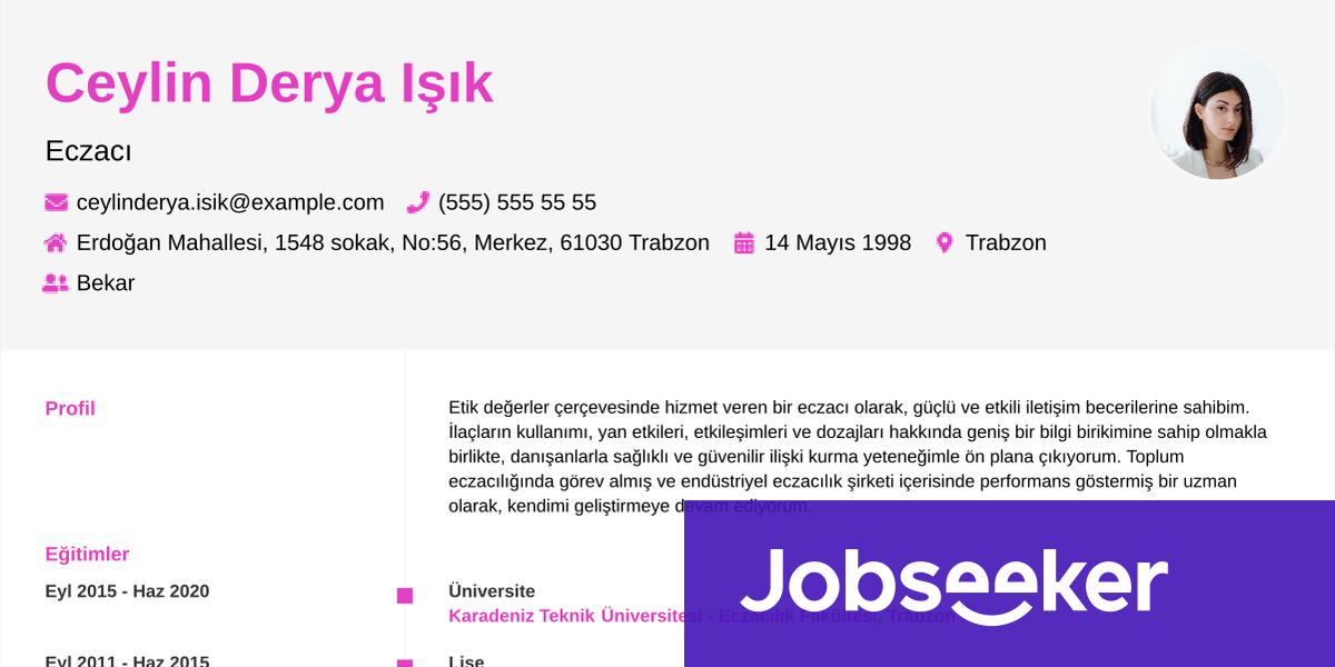 Eczacı CV Örneği | Jobseeker