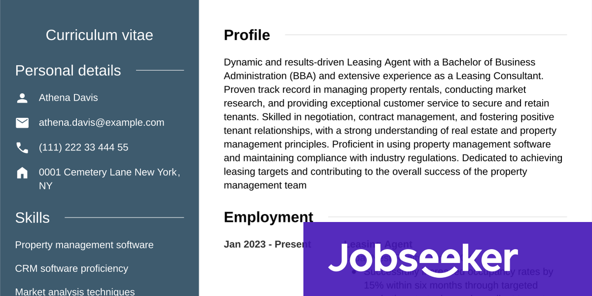 Leasing Agent Resume Example & Writing Guide | Jobseeker