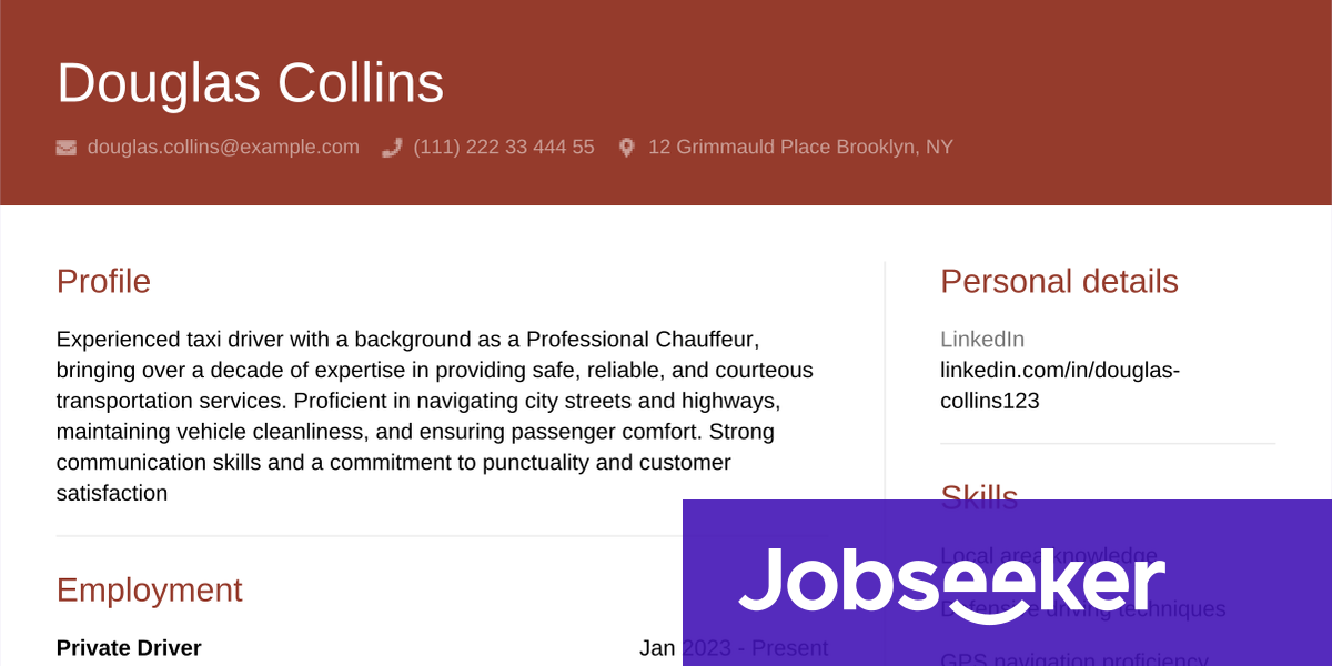 Taxi Driver Resume Writing Guide & Tips | Jobseeker