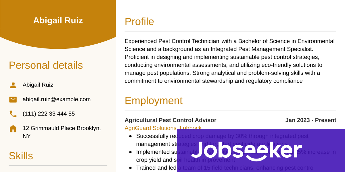 Pest Control Technician Resume Example & Guide | Jobseeker