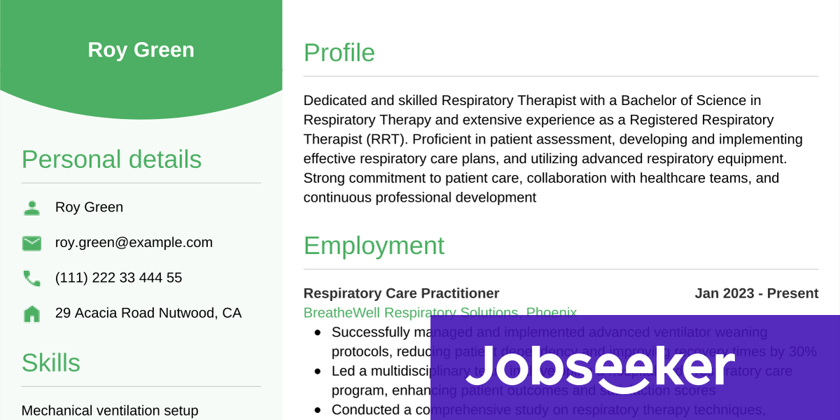 Respiratory Therapist Resume Example & Guide | Jobseeker