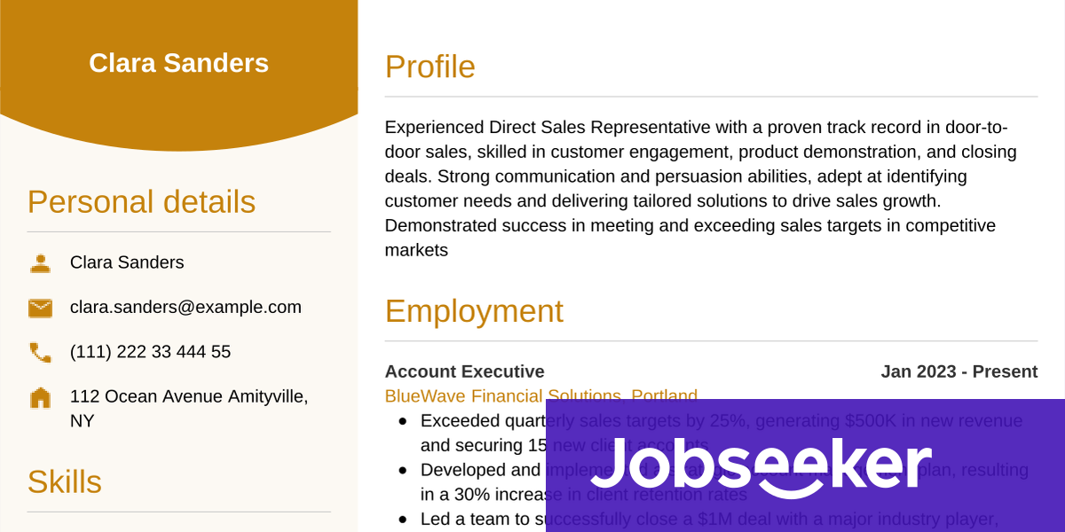 Door To Door Sales Resume Example & Writing Guide | Jobseeker