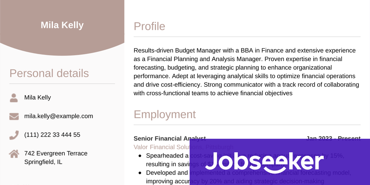 Budget Manager Resume Example | Jobseeker