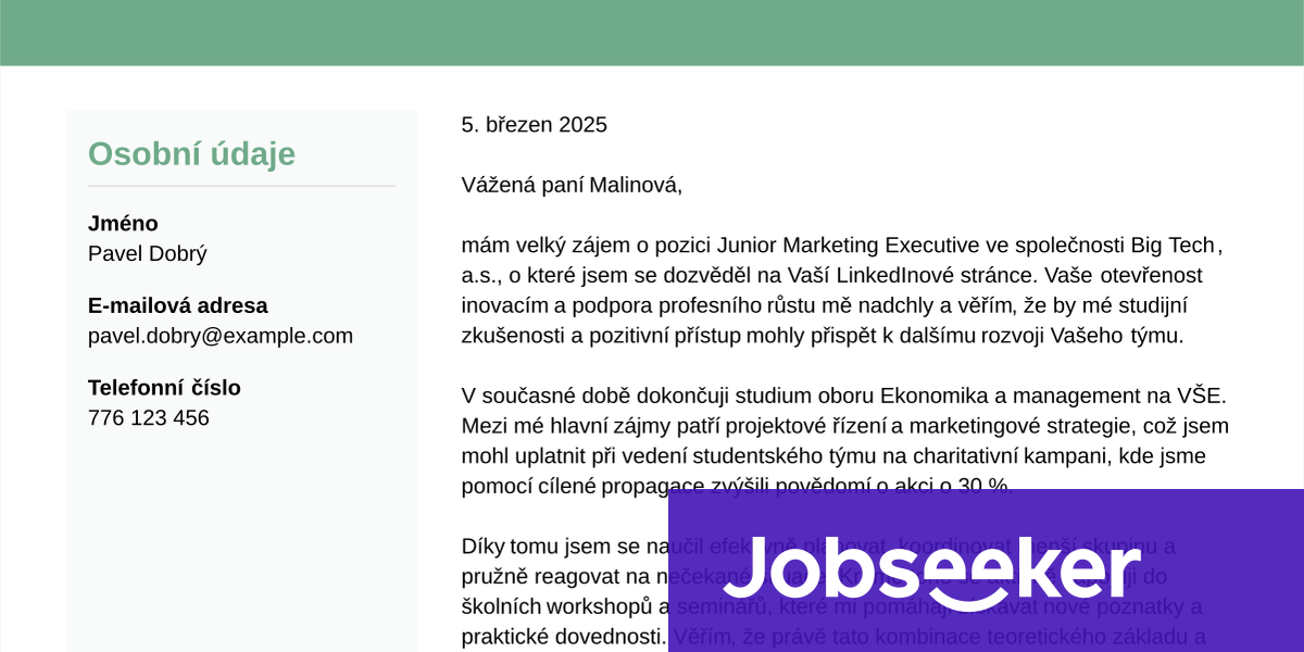 Motivační dopis pro studenty: Praktické ukázky | Jobseeker