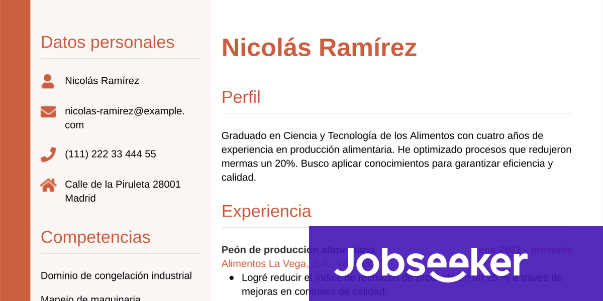 Currículum para McCain Balcarce ejemplo y consejos | Jobseeker
