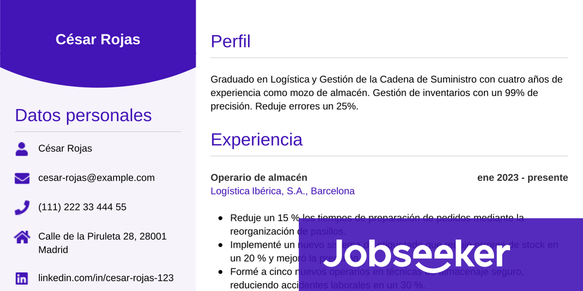 Currículum de mozo de almacén ejemplo y consejos | Jobseeker