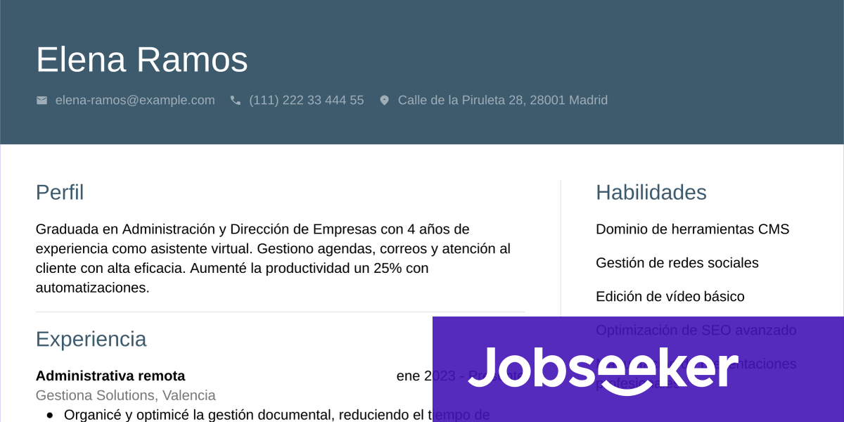 Currículum de asistente virtual ejemplo y consejos | Jobseeker
