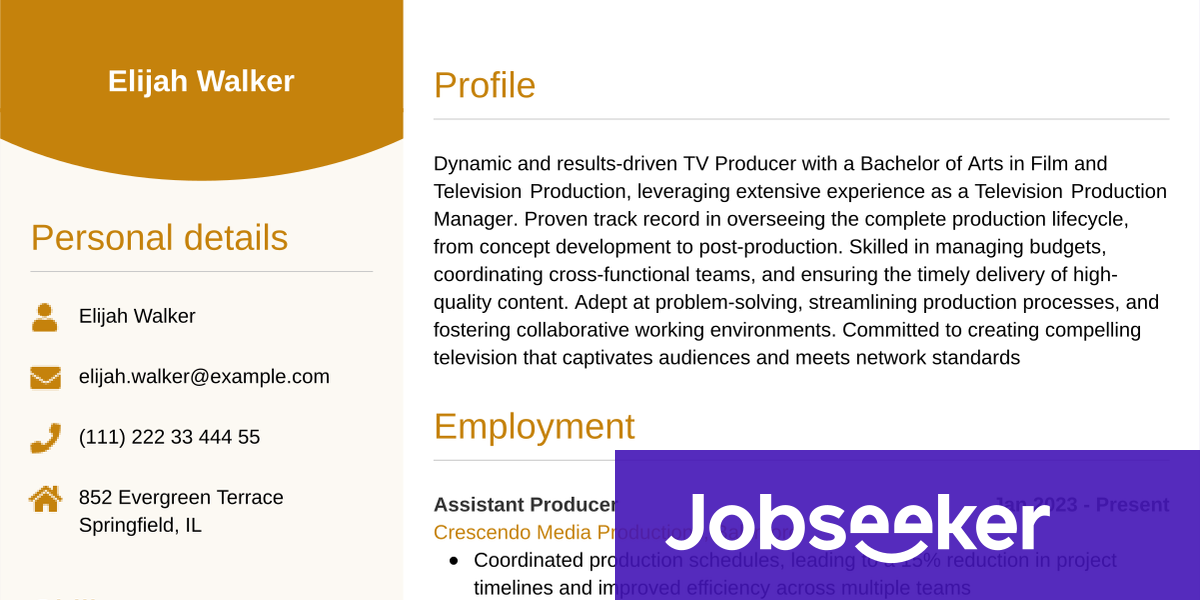 TV Producer Resume Example | Jobseeker