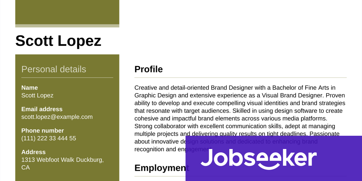 Brand Designer Resume Example | Jobseeker