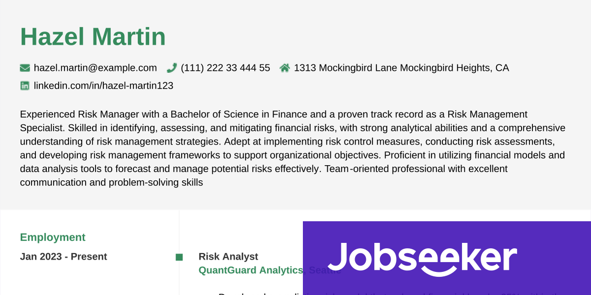 Risk Management Resume Writing Guide & Tips | Jobseeker