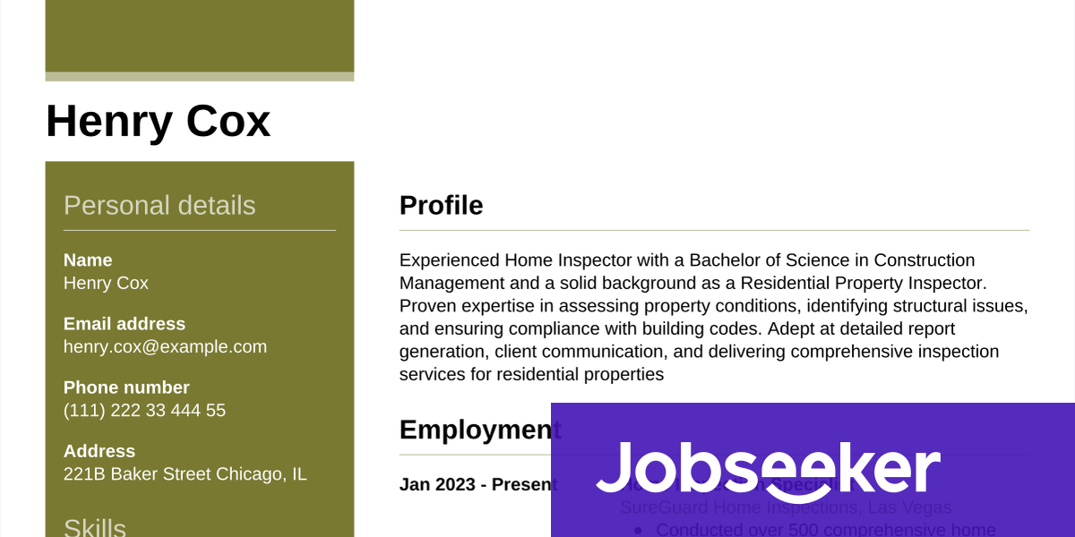 Home Inspector Resume Example & Writing Guide | Jobseeker