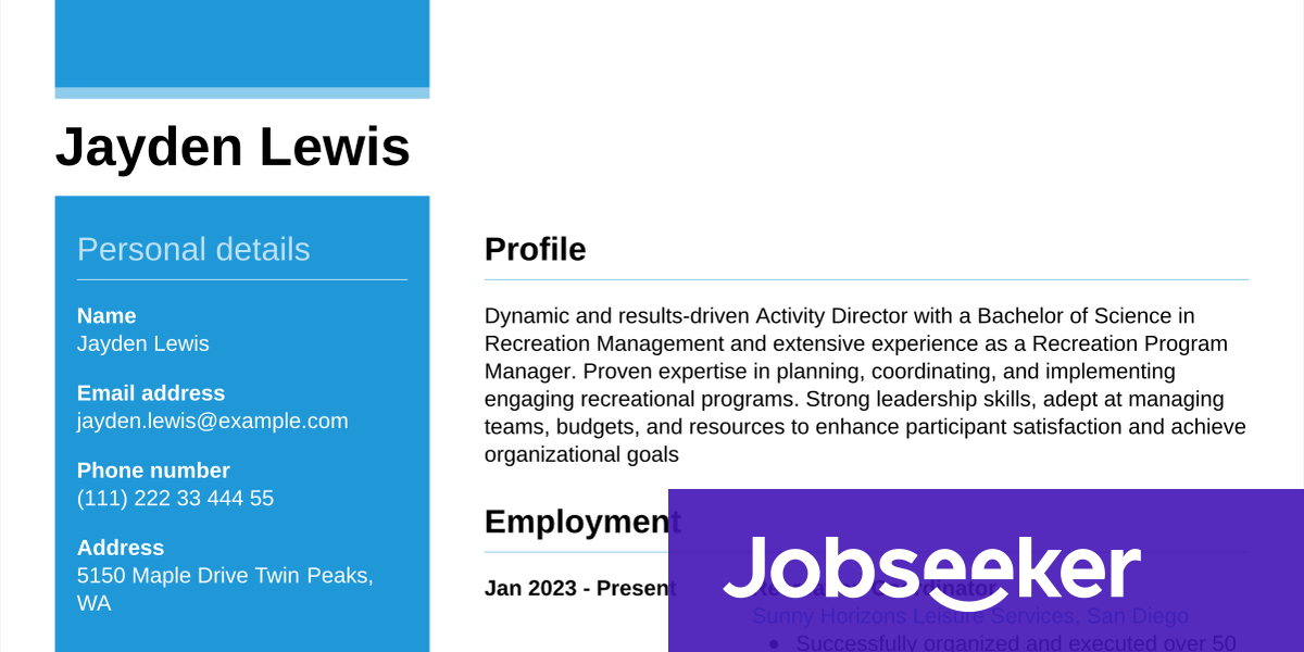 Activity Director Resume Example | Jobseeker