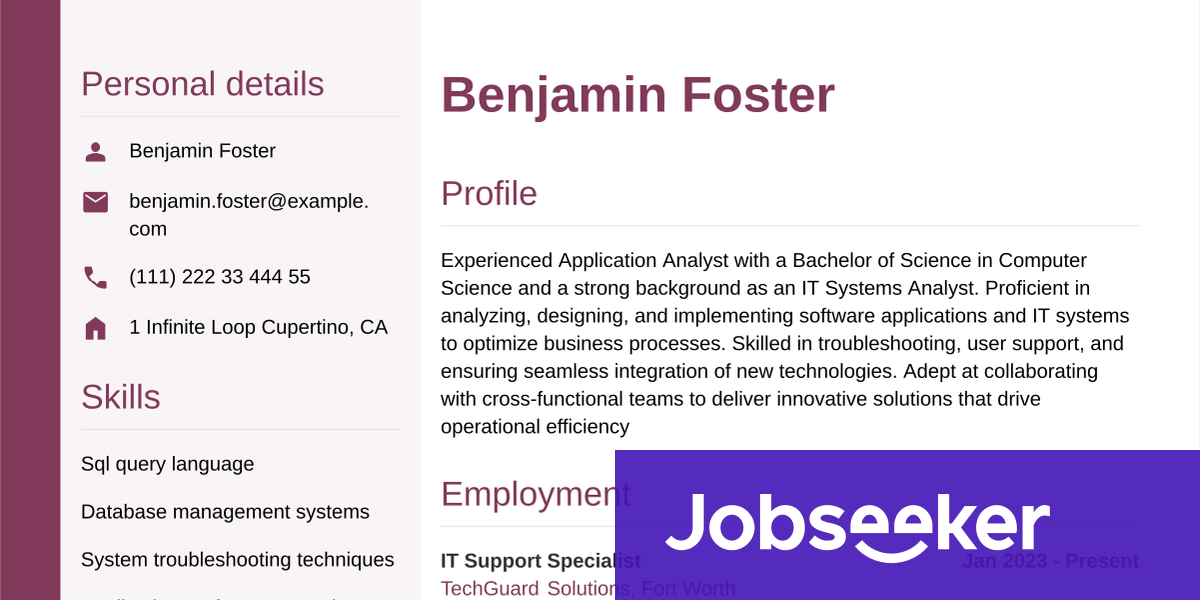 Application Analyst Resume Example | Jobseeker
