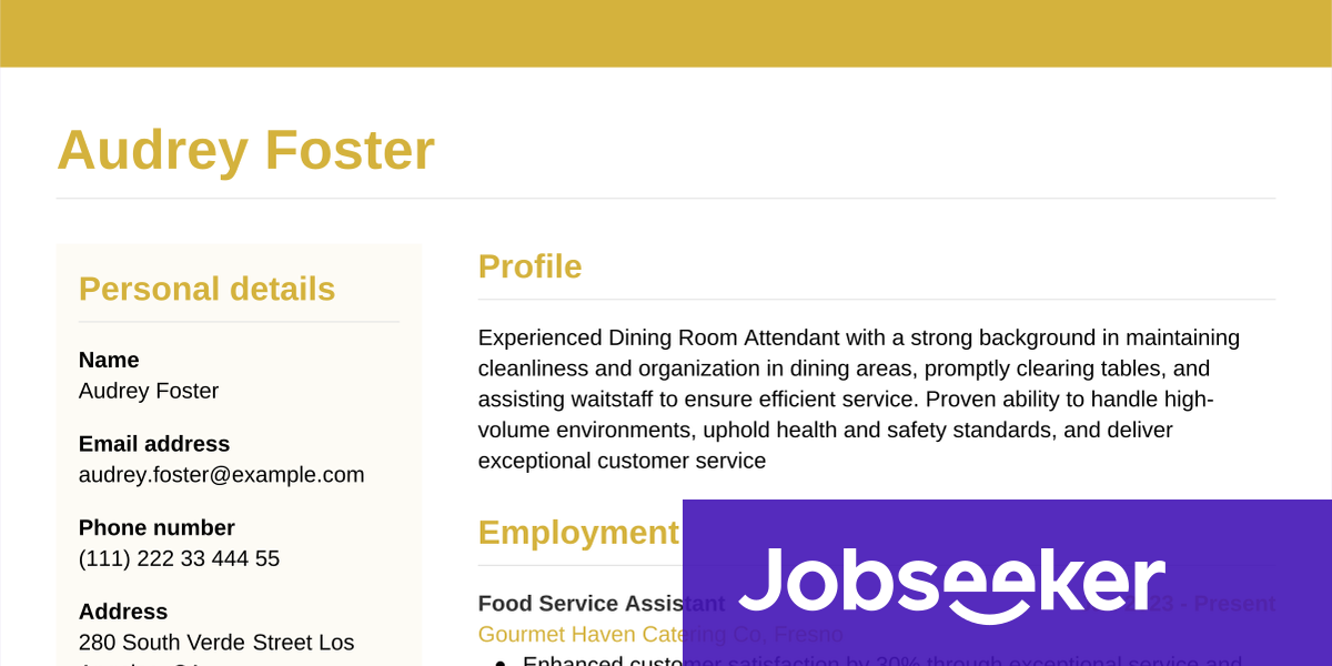 Busser Resume Example | Jobseeker