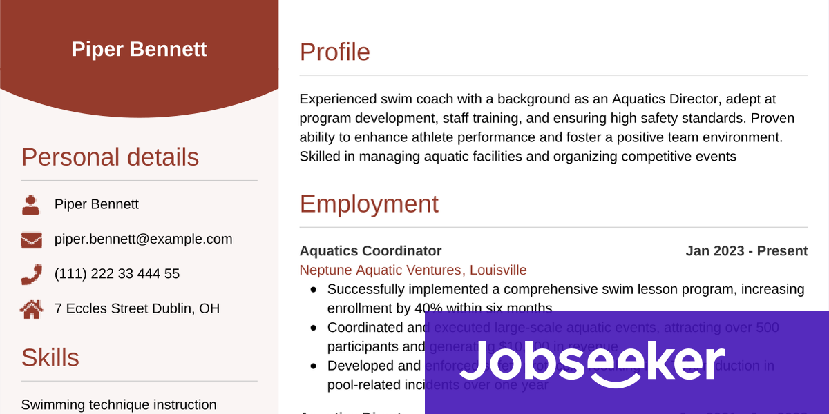 Swim Coach Resume Example & Writing Guide | Jobseeker